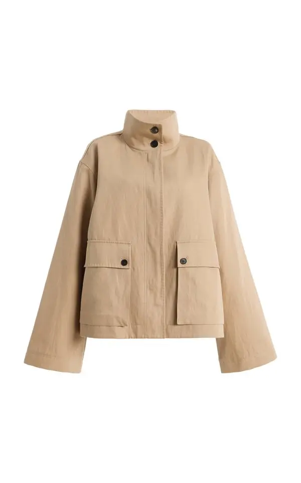 Lafayette 148 New York Cotton-linen Twill Funnel Neck Cargo Jacket