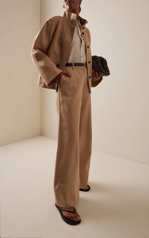Lafayette 148 New York Cotton-linen Twill Funnel Neck Cargo Jacket