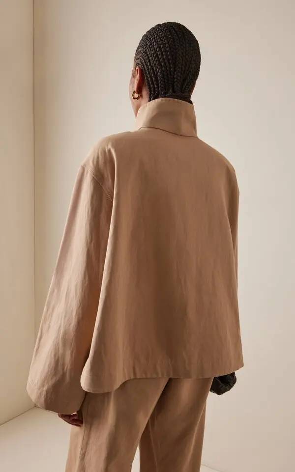 Lafayette 148 New York Cotton-linen Twill Funnel Neck Cargo Jacket