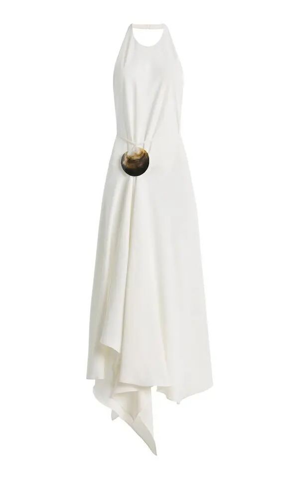 SLOAN Exclusive Crepe Asymmetric Midi Halter Dress - Ivory