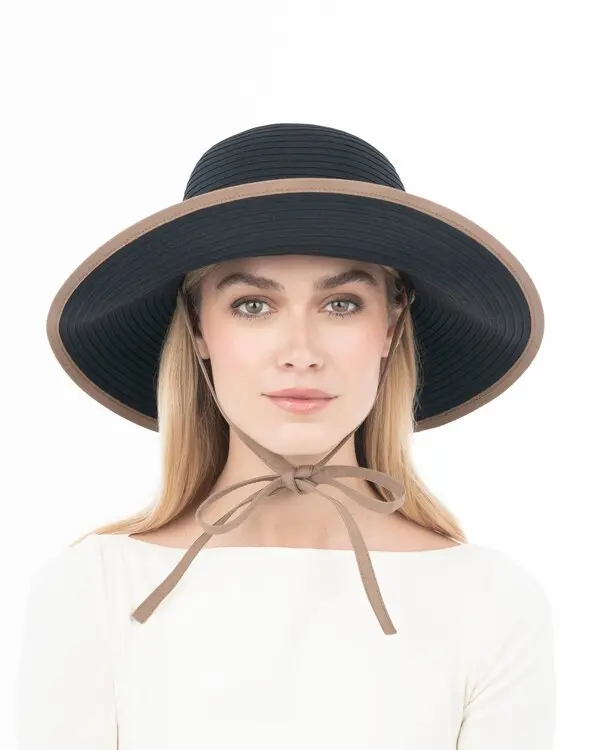 Eric Javits Ribbon Skimmer Sun Hat - Khaki Mix
