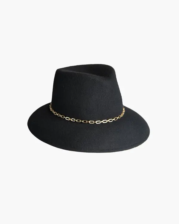 Eric Javits Felt Fedora With Gold-plated Chain - Black