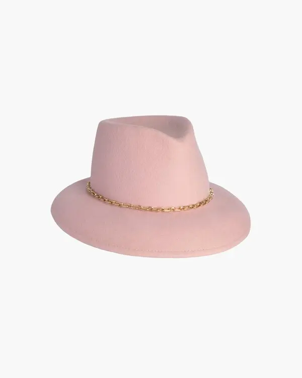 Eric Javits Felt Fedora With Gold-plated Chain - Peach Skin