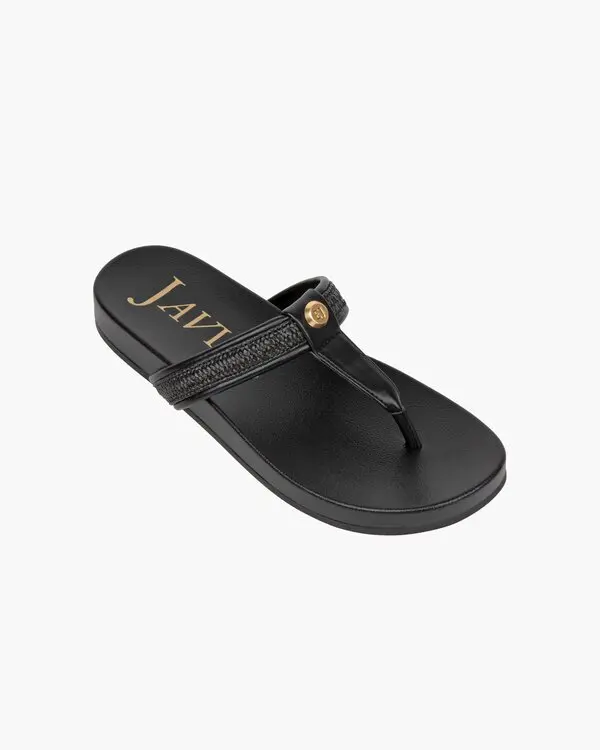 Eric Javits Squishee Raffia Flip Flop Sandals - Black