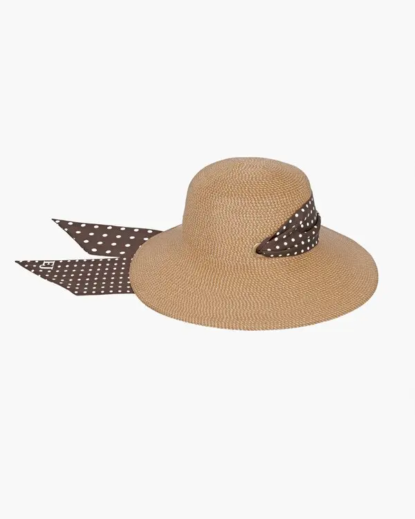 Eric Javits Twilly Billy Sun Hat - Natural/chocolate Dot