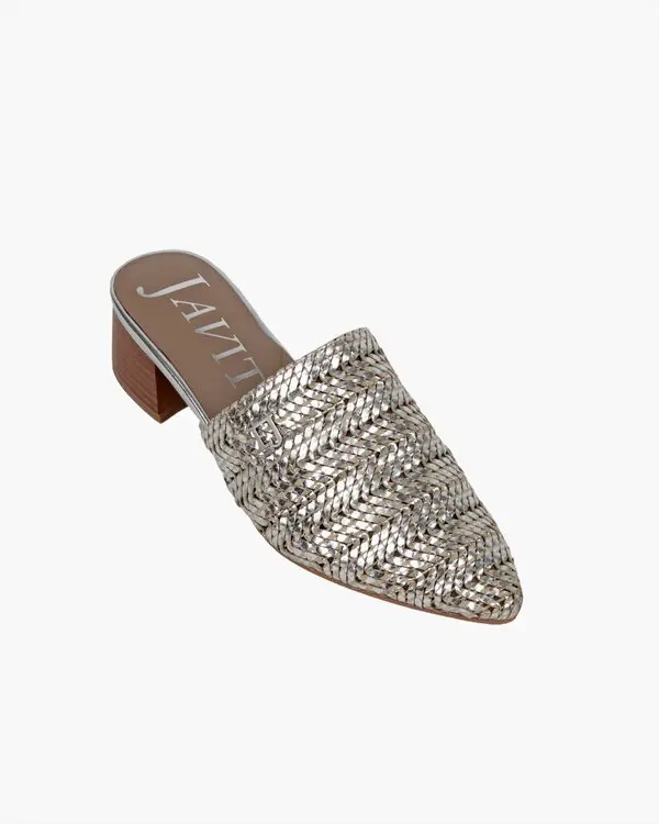 Eric Javits Aura Metallic Mules - Silver