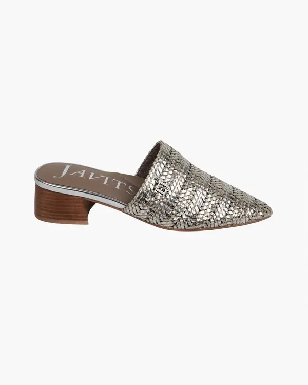 Eric Javits Aura Metallic Mules - Silver