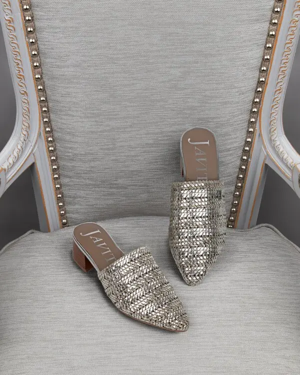 Eric Javits Aura Metallic Mules - Silver