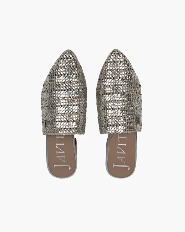 Eric Javits Aura Metallic Mules - Silver