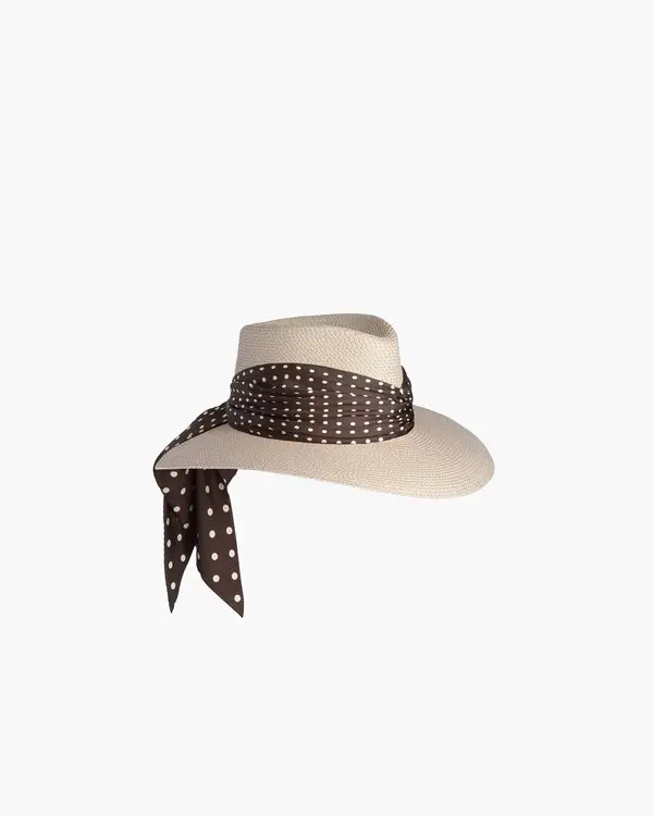 Eric Javits Squishee Fedora With Silk Twill Scarf - Cream Chocolate Dot