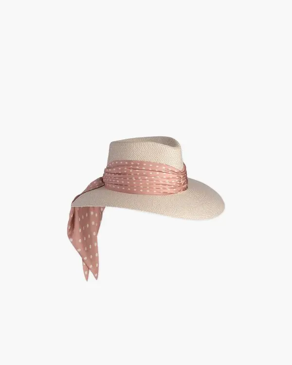 Eric Javits Squishee Fedora With Silk Twill Scarf - Cream Rose Dot