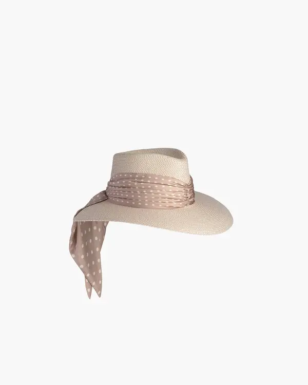 Eric Javits Travel Fedora With Silk Scarf - Cream/peanut Dot