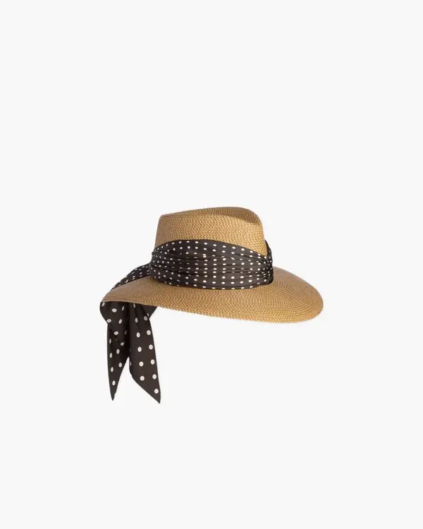 Eric Javits Squishee Fedora With Silk Twill Scarf - Natural Chocolate Dot