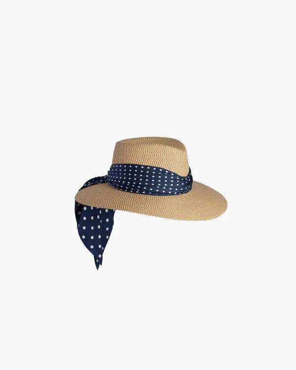 Eric Javits Squishee Fedora With Silk Twill Scarf - Peanut Navy Dot