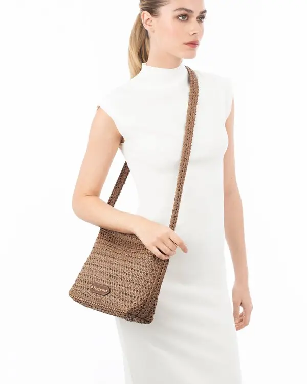 Eric Javits Lil Koko Raffia Rollable Crossbody Bag - Fawn