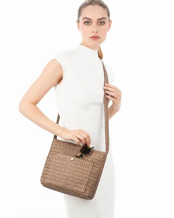 Eric Javits Lil Koko Raffia Rollable Crossbody Bag - Fawn