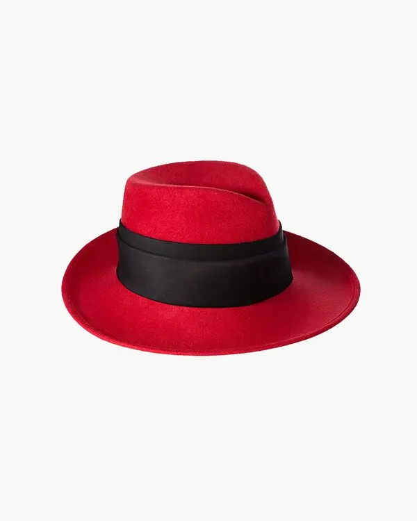 Eric Javits Wool Felt Fedora - Red Black