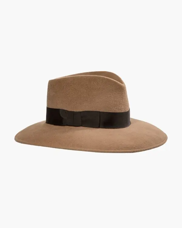 Eric Javits Wool Felt Fedora Hat With Ribbon Detail - Camel Brown