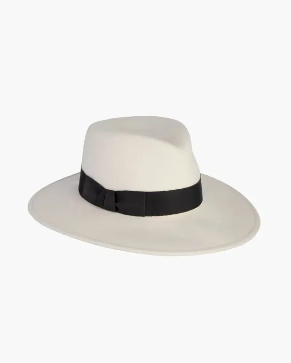 Eric Javits Wool Zora Felt Fedora Hat - Off White Black