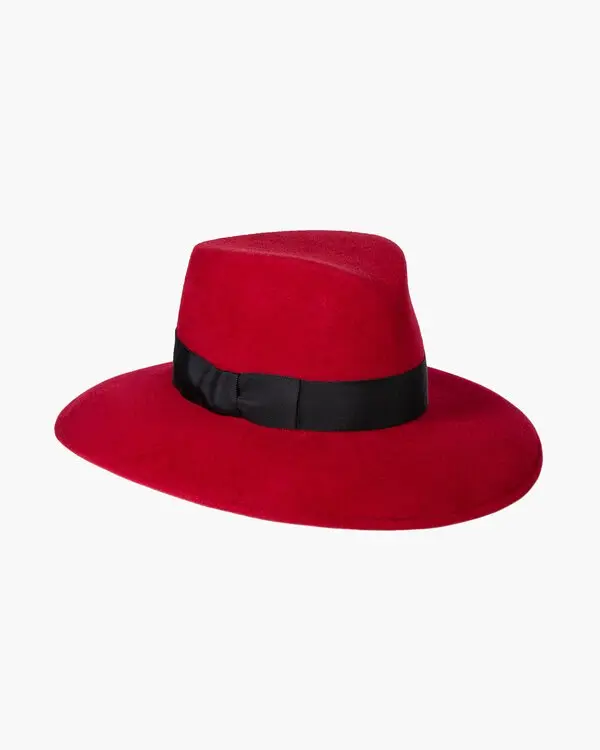 Eric Javits Wool Zora Felt Fedora Hat - Red Black