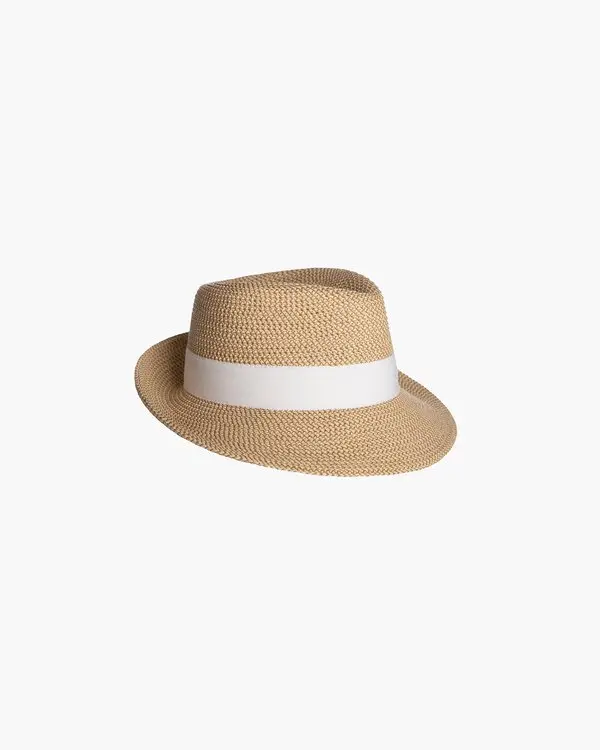 Eric Javits Squishee Classic Fedora Straw Hat - Peanut/white