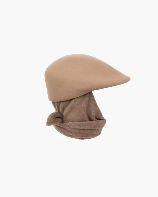 Eric Javits Water-repellent Wool Felt Hat With Attached Microfiber Fleece Scarf - Camel