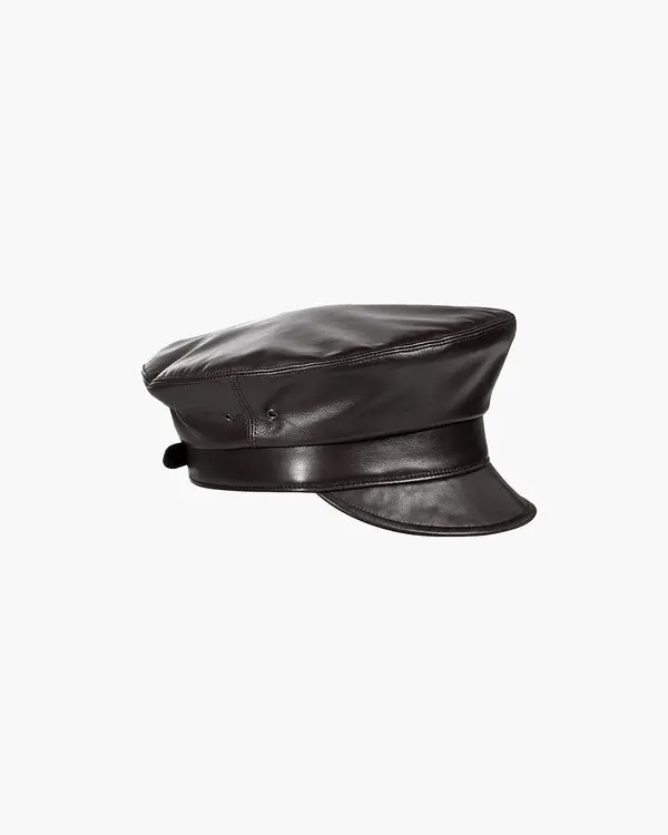 Eric Javits Leather Cap With Short Brim - Black