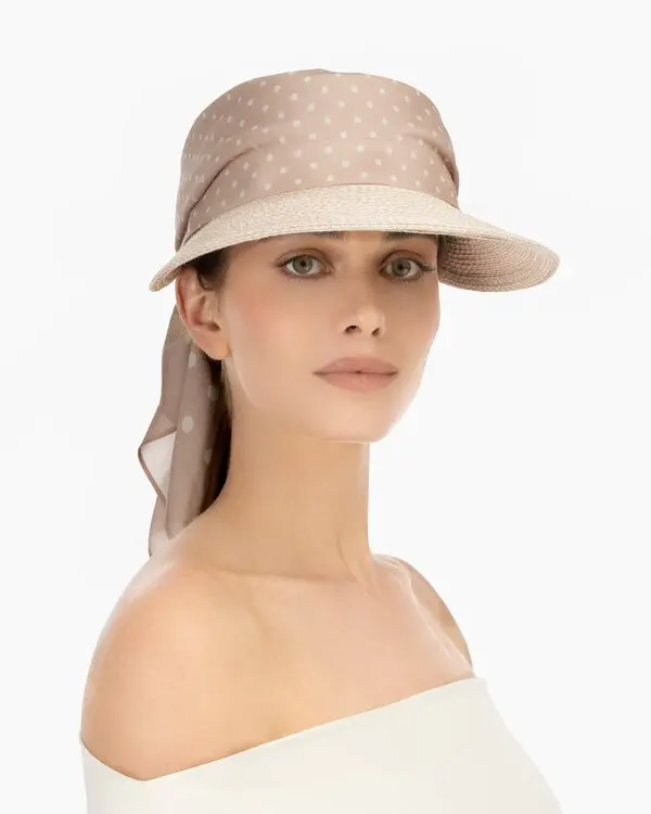 Eric Javits Dot Scarf Visor - Cream/almondine