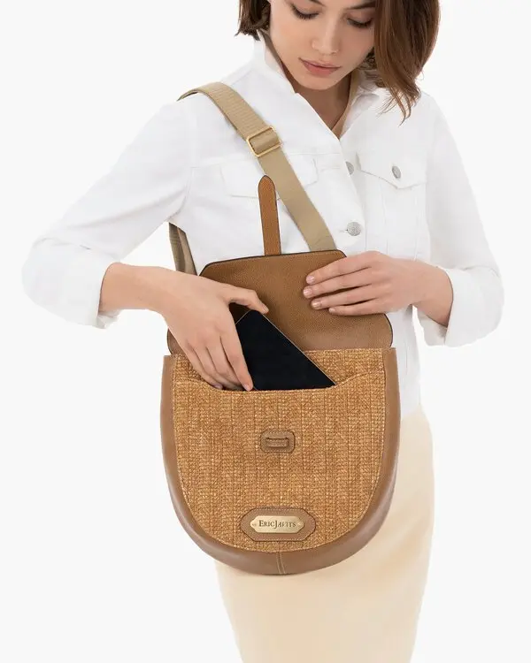 Eric Javits Palm Pouch Raffia Messenger Bag - Butterscotch