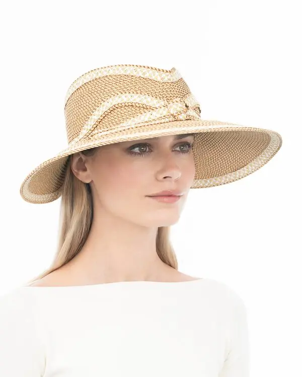 Eric Javits Squishee Straw Sun Visor With Bow - Peanut Mix