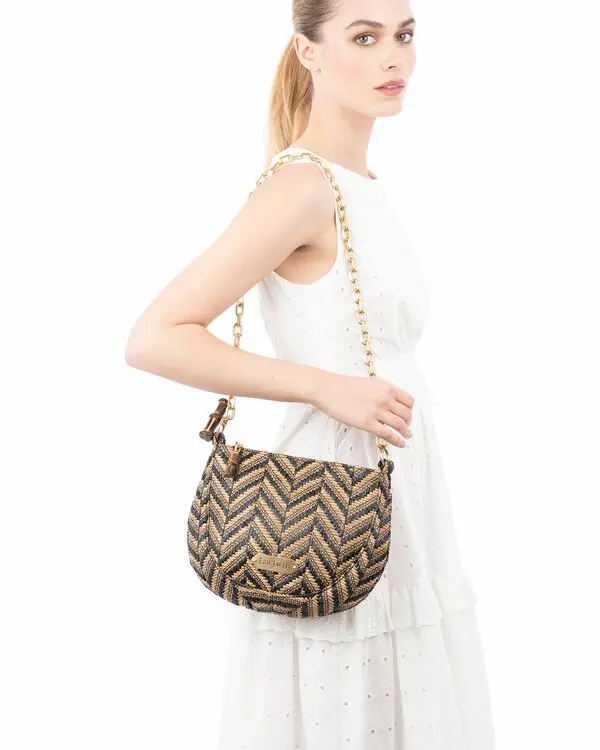 Eric Javits Chain Pouch Raffia Bag