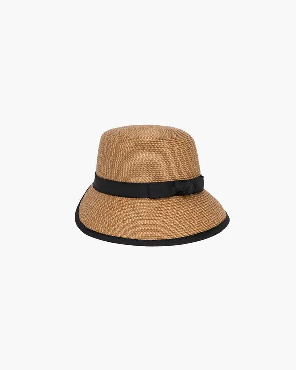 Eric Javits Squishee Straw Bucket Sun Visor With Grosgrain Ribbon - Natural Black