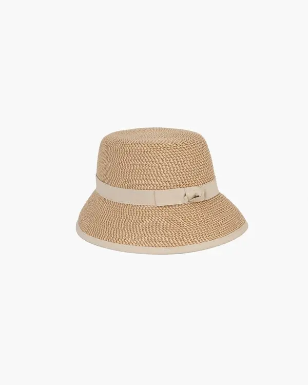 Eric Javits Squishee Straw Bucket Sun Visor With Grosgrain Ribbon - Peanut
