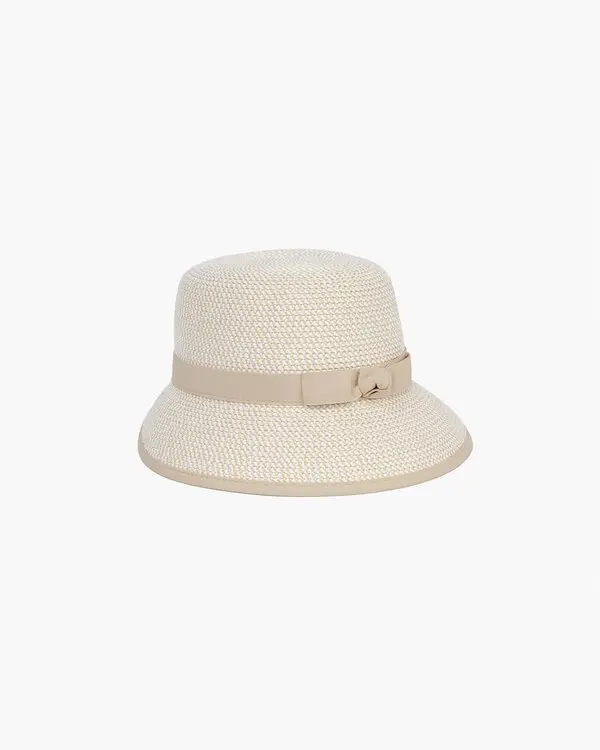 Eric Javits Squishee Straw Bucket Sun Visor With Grosgrain Ribbon - White Mix