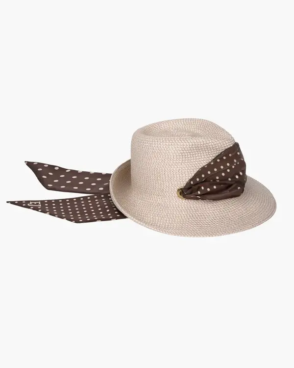 Eric Javits Twilly Classic Fedora Sun Hat - Cream Chocolate Dot