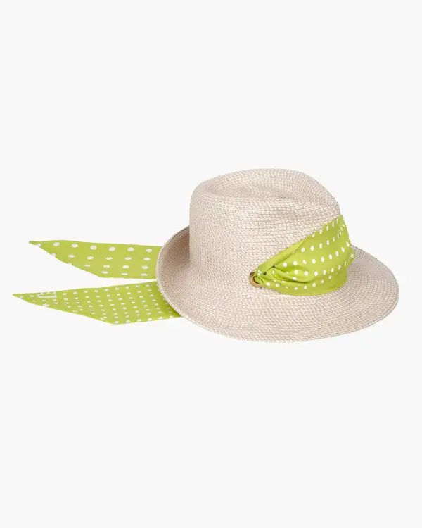 Eric Javits Twilly Classic Fedora Sun Hat - Cream Kiwi Dot