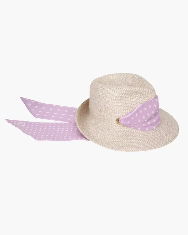 Eric Javits Twilly Classic Fedora Sun Hat - Cream Orchid Dot