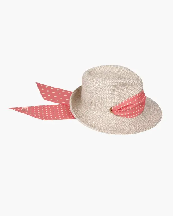 Eric Javits Twilly Classic Fedora Sun Hat - Cream Pink Dot