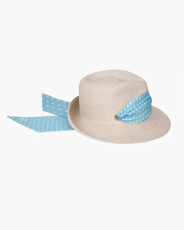 Eric Javits Twilly Classic Fedora Sun Hat - Cream/aqua Dot