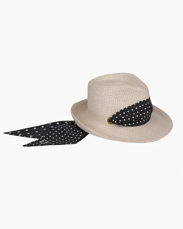 Eric Javits Twilly Classic Fedora Sun Hat - Cream/black Dot