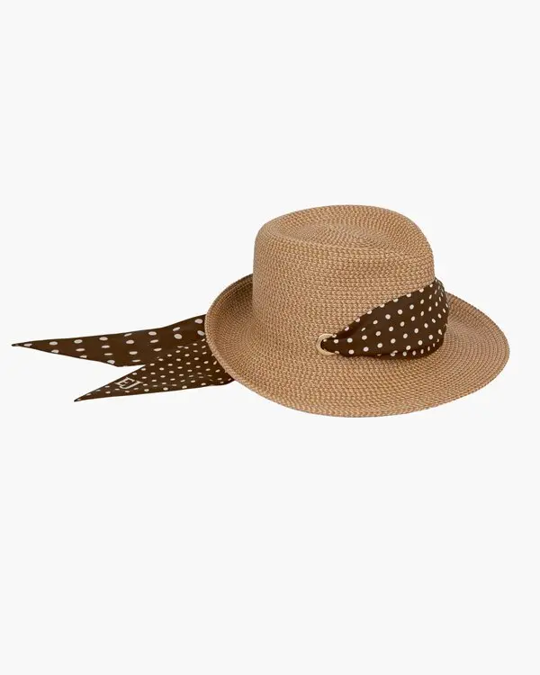 Eric Javits Twilly Classic Fedora Sun Hat - Natural/chocolate Dot