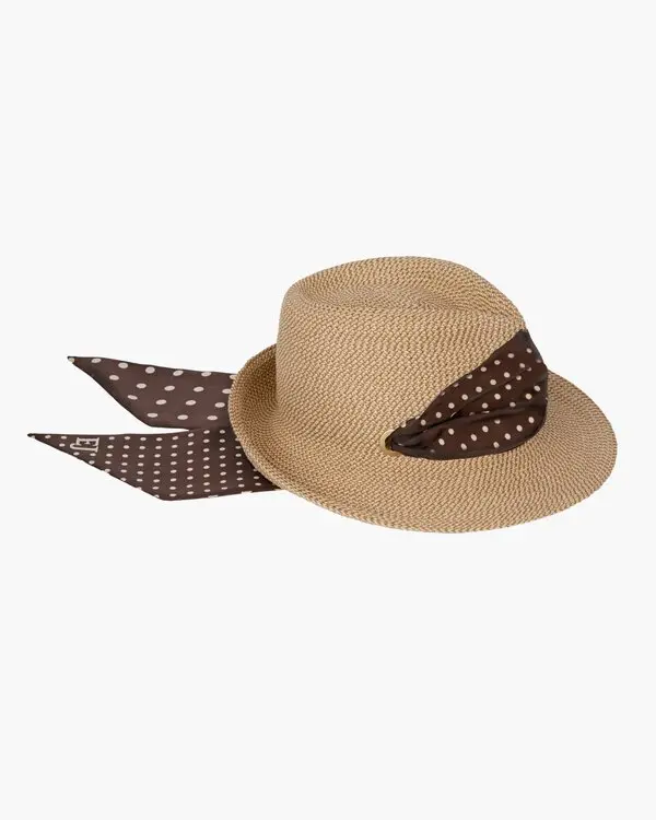 Eric Javits Twilly Classic Fedora Sun Hat - Peanut Chocolate Dot