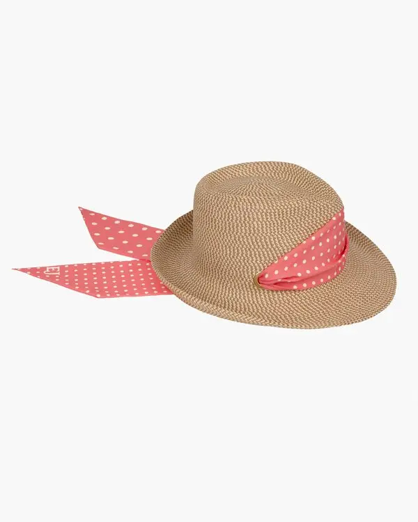 Eric Javits Twilly Classic Fedora Sun Hat - Peanut Pink Dot