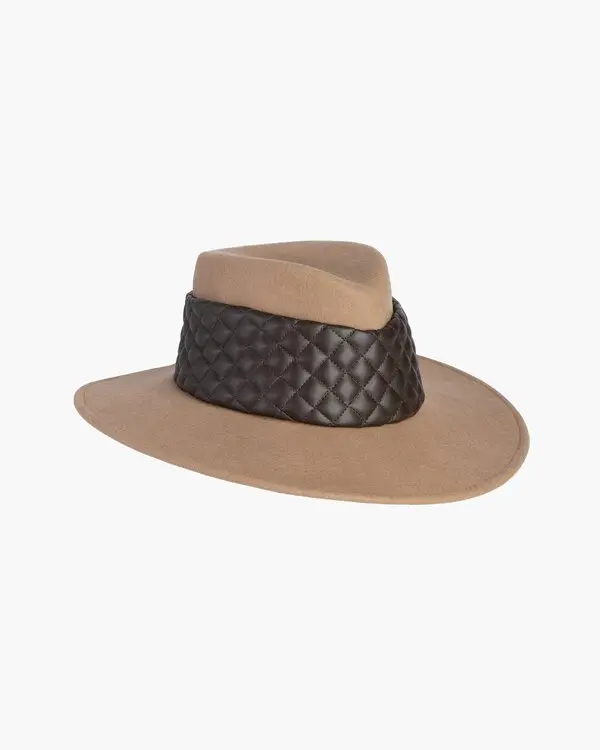 Eric Javits Quilted Fedora Hat - Camel/brown