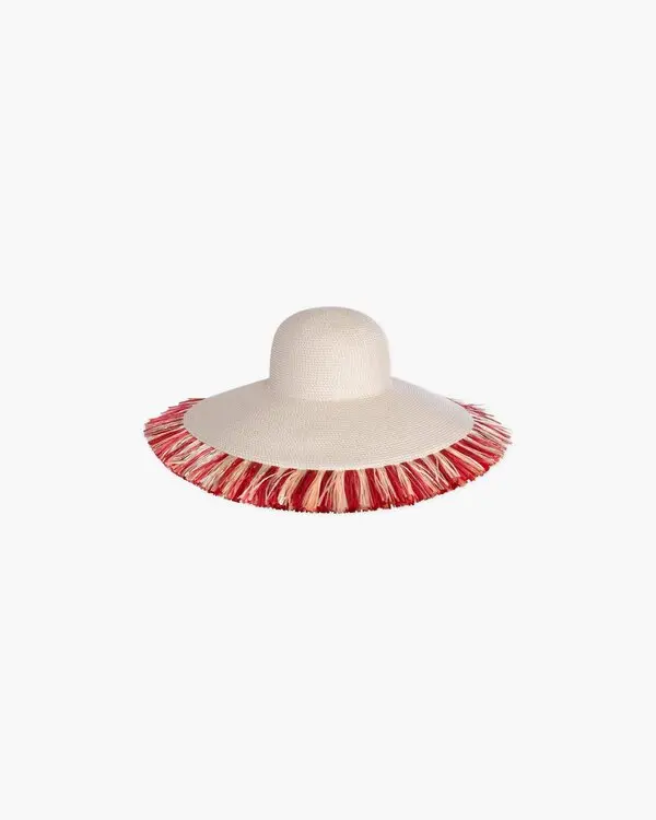 Eric Javits Floppy Sun Hat With Fringe - Cream Red