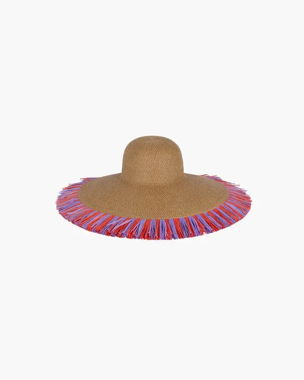 Eric Javits Floppy With Fringe Sun Hat Made In Usa, Upf 50+, Elasticized Inner Band - Natural Fiesta