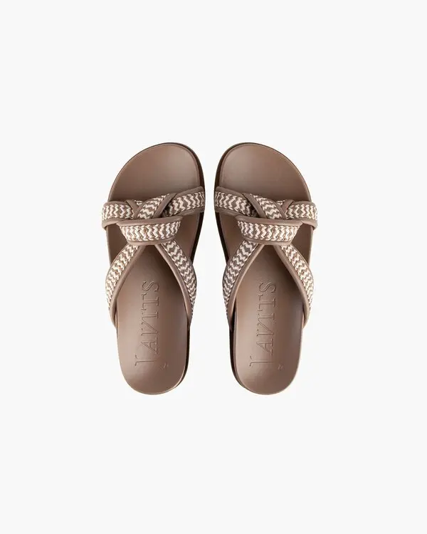 Eric Javits Squishee Straw Knot Sandals - Latte