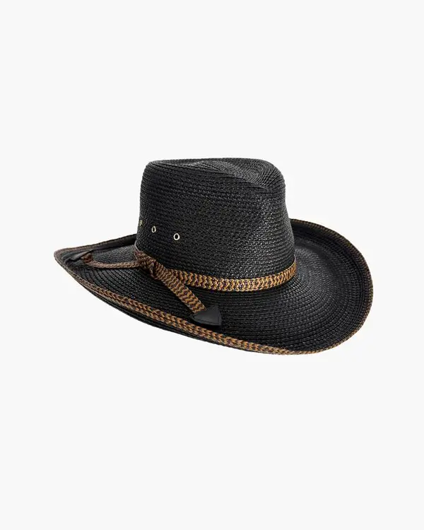 Eric Javits Squishee Packable Western Straw Hat - Black Mix