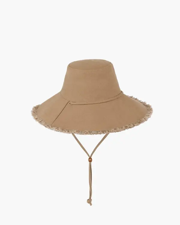 Eric Javits Canvas Sun Hat With Fringed Edge And Chin Strap - Caper