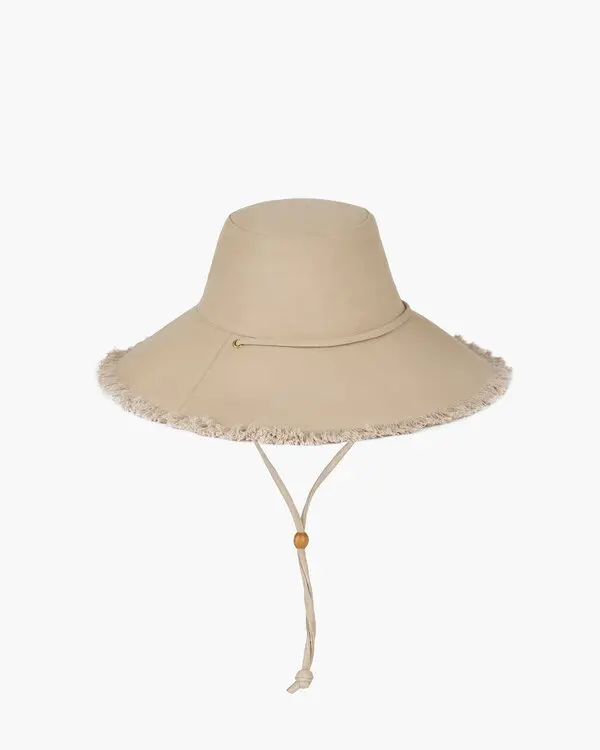 Eric Javits Canvas Sun Hat With Fringed Edge And Chin Strap - Stone